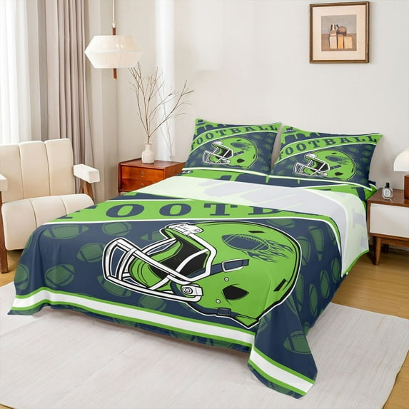 jejeloiu Rugby Sport Game Twin Sheet Sets,Green Football Helmet Bedding ...