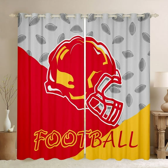 jejeloiu Rugby Sport Helmet Black Out Curtains,Red Yellow Gray Curtains ...