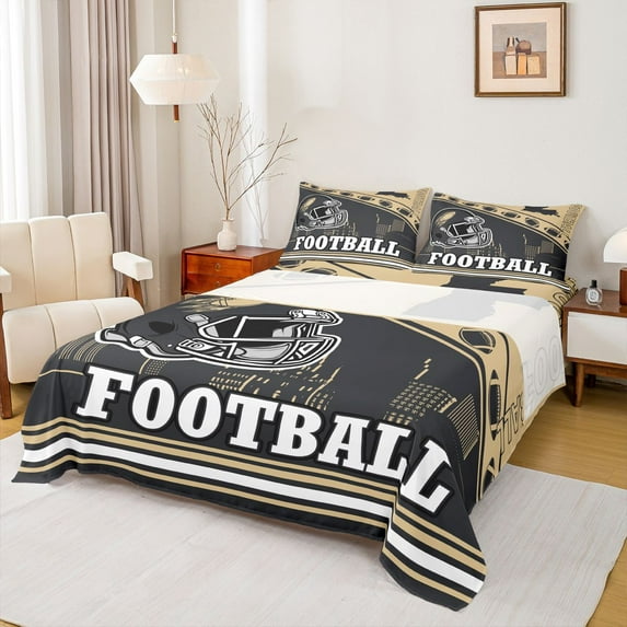 jejeloiu Rugby Sports Bed Sheets,Black Gold King Sheets For Boys Teens ...