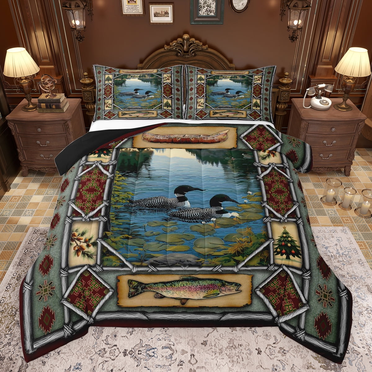 jejeloiu Rustic Animal Duck Queen Comforter Set,Jfishing And Hunting ...