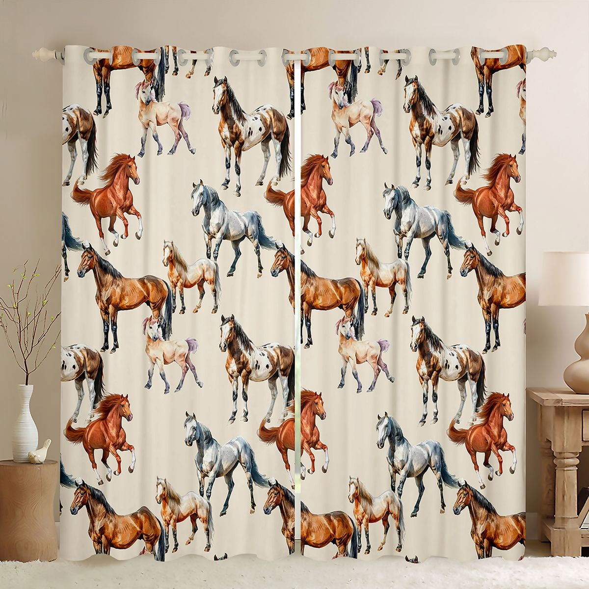 jejeloiu Rustic Animals Horse Black Out Curtains,Western Cowboy ...