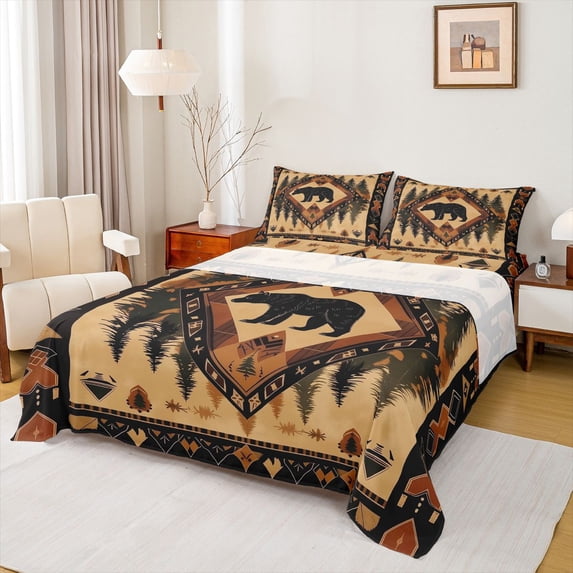 jejeloiu Rustic Bear Bed Sheets,Tribal Pine Full Size Sheets For Boys ...