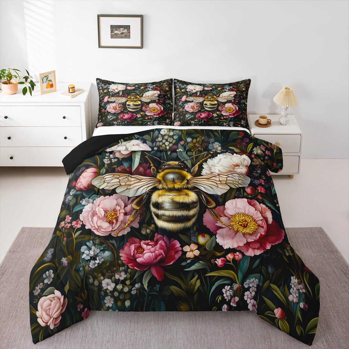 jejeloiu Rustic Bee Bedding Comforter Set,Rustic Botanical Twin ...