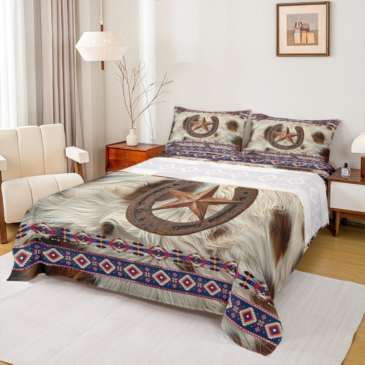jejeloiu Rustic Cowhide Bed Sheets,Vintage Texas Stars King Sheets ...