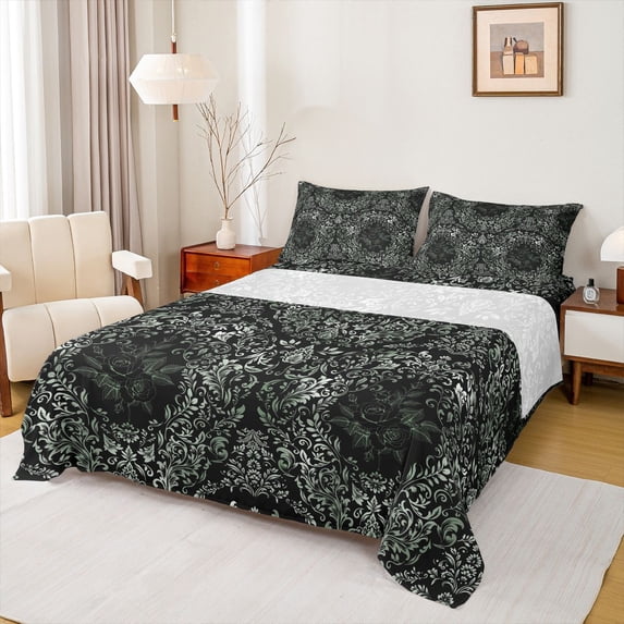jejeloiu Rustic Damask King Sheets,Floral Pattern Bedding For Adults ...