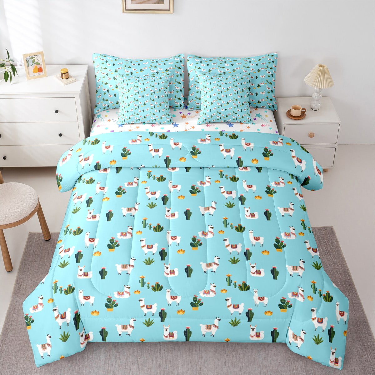 jejeloiu Rustic Desert Cactus Bedding Comforter Set 7 Pieces,Farm ...