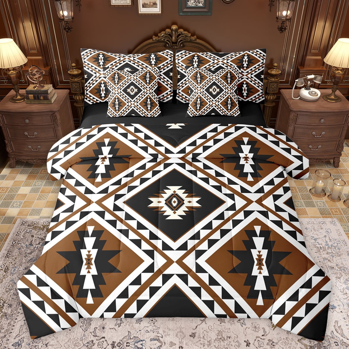 jejeloiu Rustic Farmhouse Cabin 7-Piece Twin Bedding Sets,Aztec Boho ...