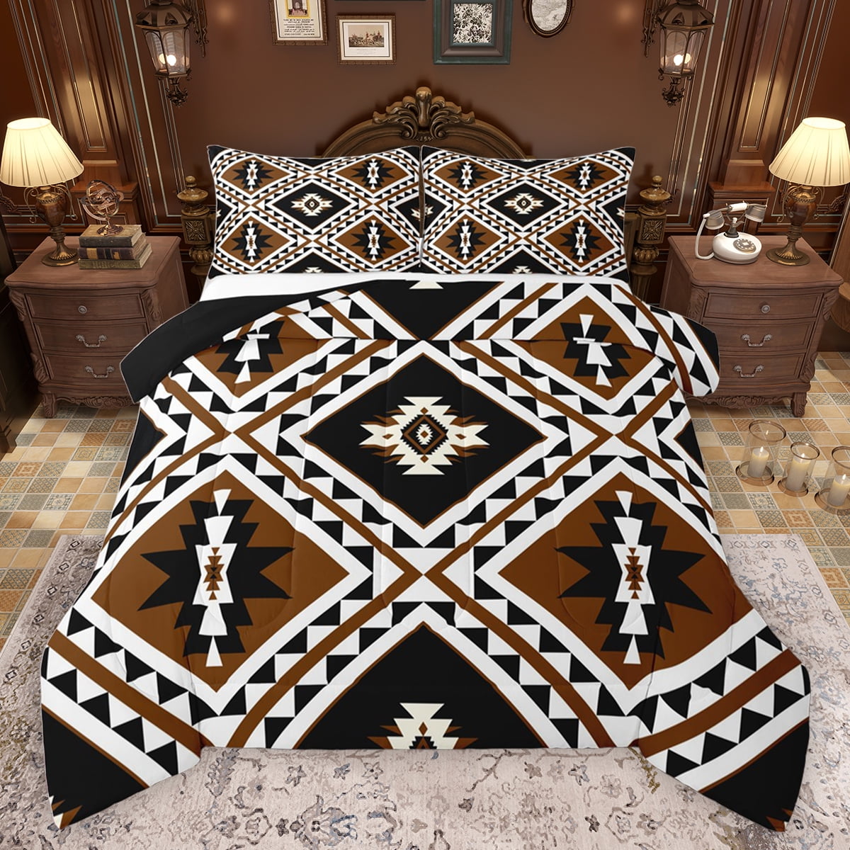 jejeloiu Rustic Farmhouse Cabin Queen Comforter Set,Aztec Boho ...