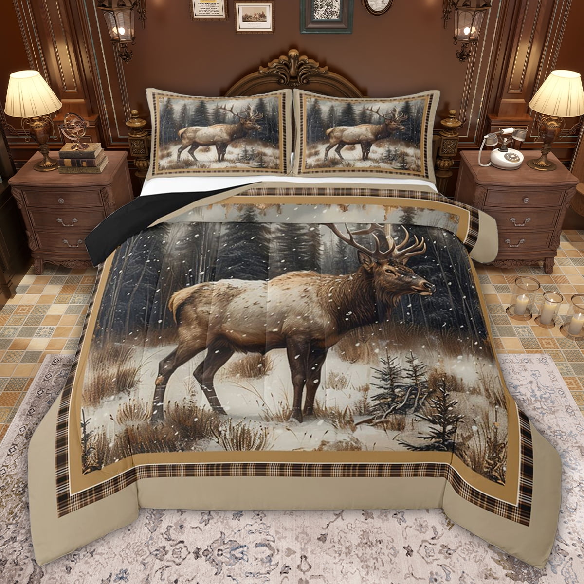 jejeloiu Rustic Farmhouse Hunting Twin Comforter Sets,Jungle Wildlife ...