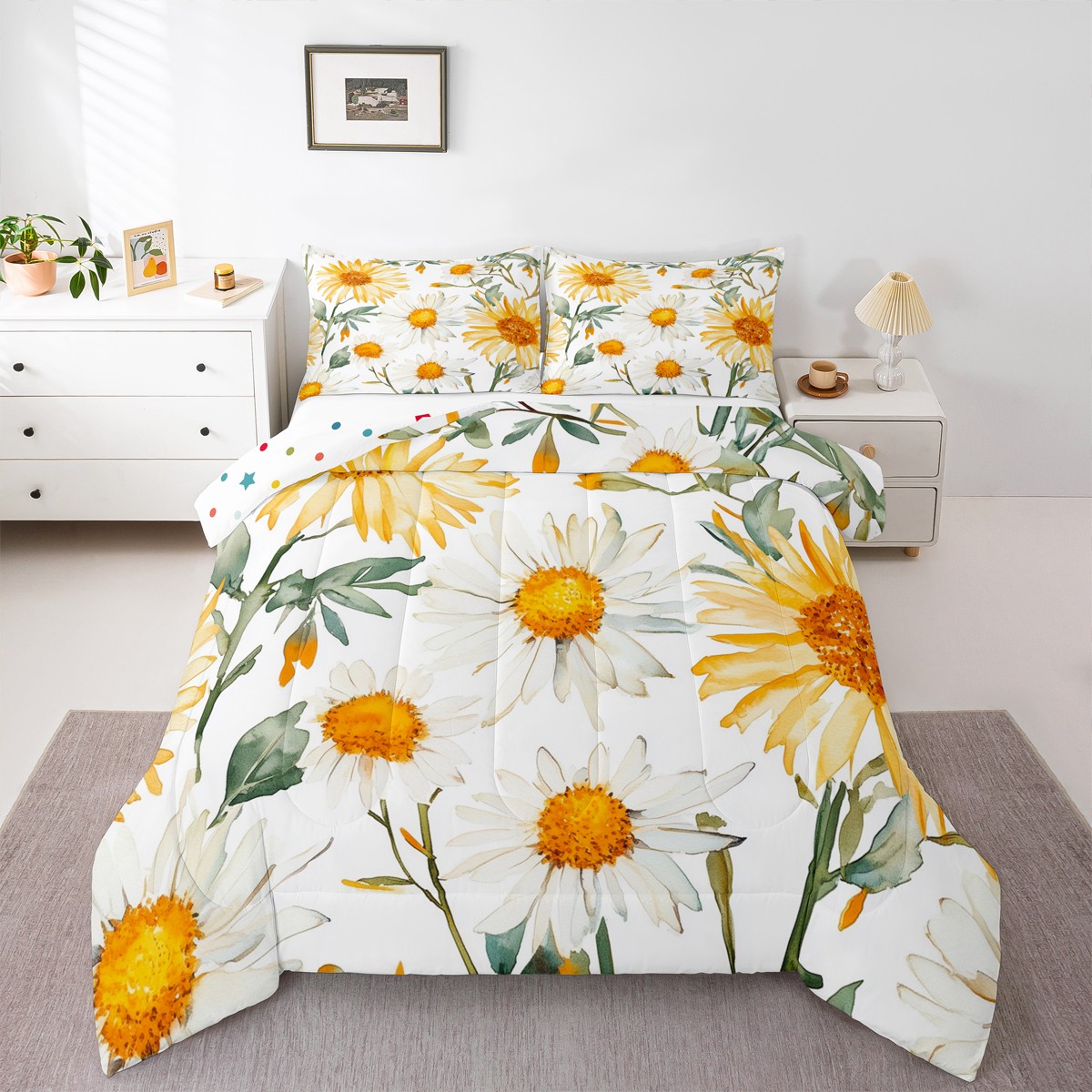 jejeloiu Rustic Flower Bedding Comforter Set,Cute Sunflower Daisy Twin ...