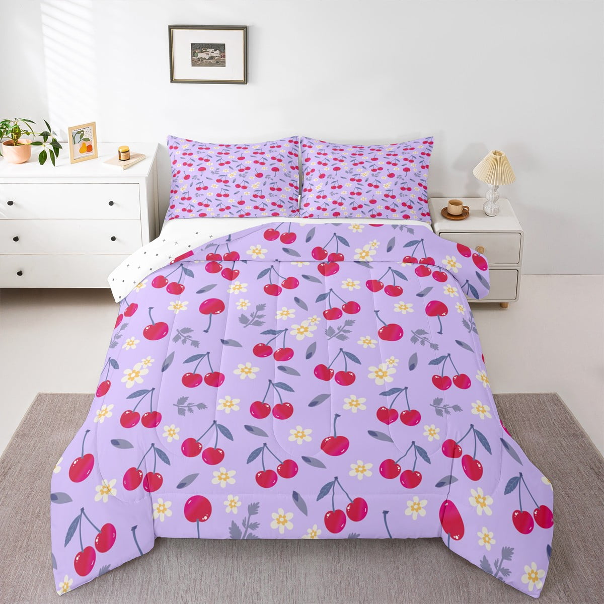 jejeloiu Rustic Flower Floral Queen Comforter Set,Kawaii Cherry Bedding ...