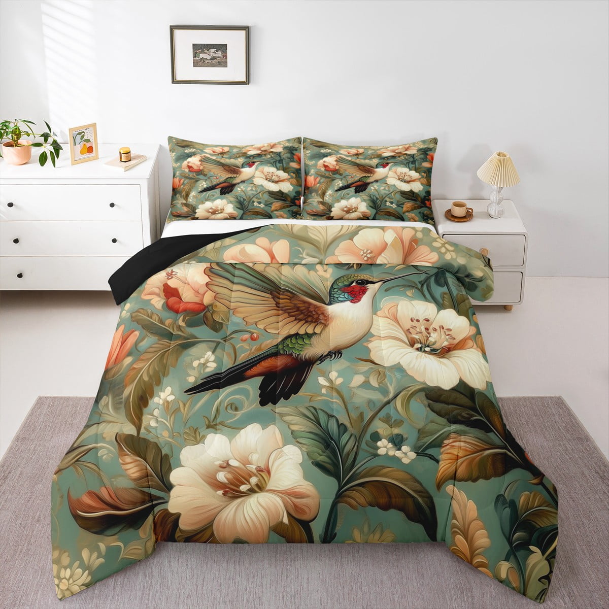 jejeloiu Rustic Hummingbird Queen Comforter Set,Modern Aesthetic Art ...