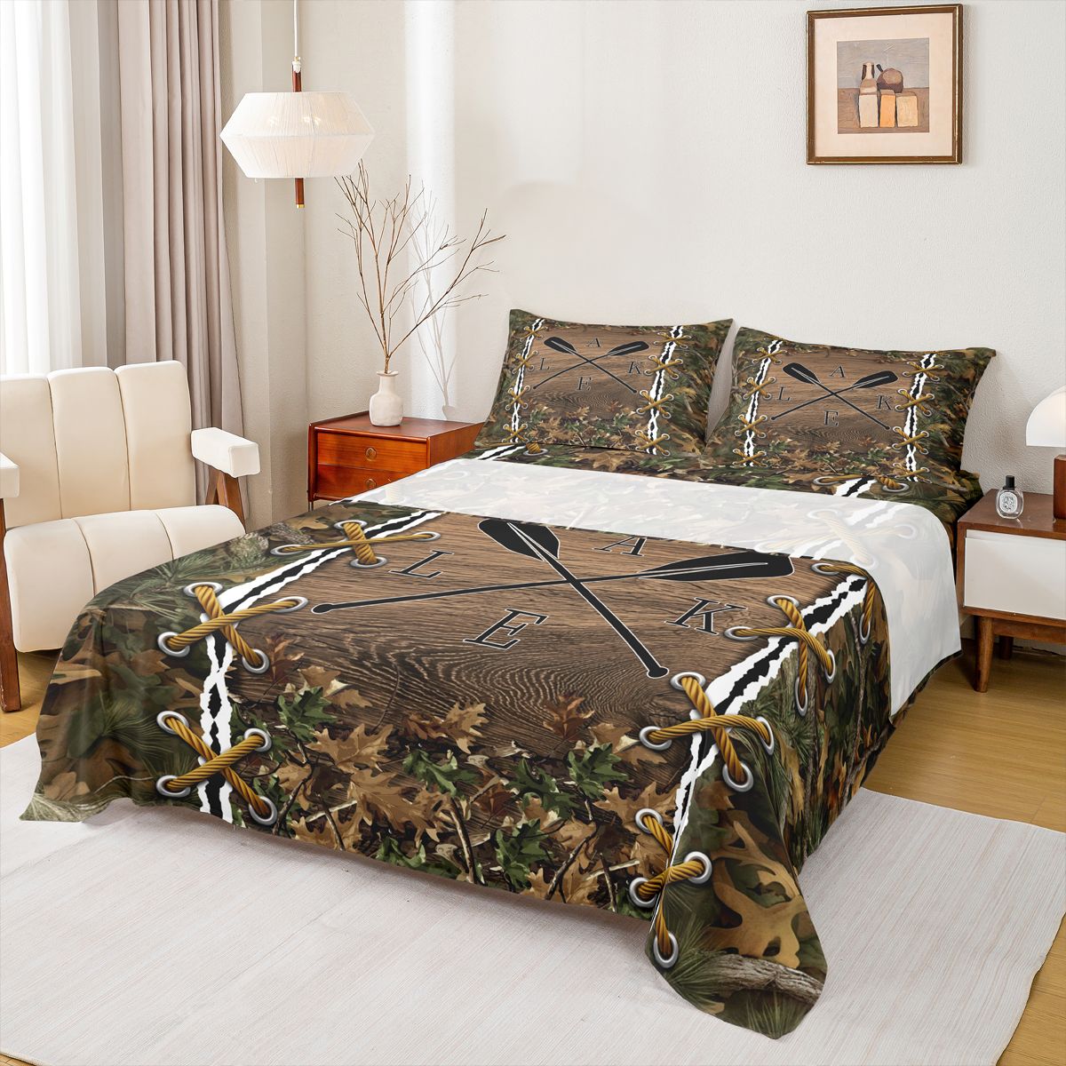 jejeloiu Rustic Lake Full Size Sheets,Fishing And Huntiing Bed Sheets ...