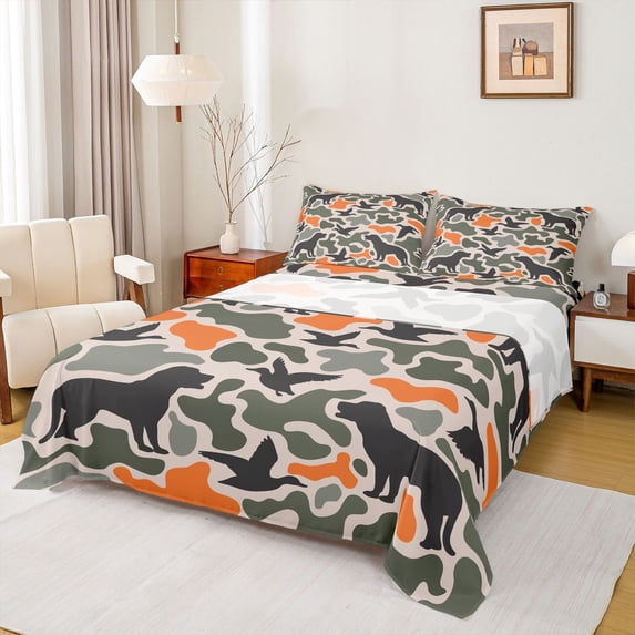 jejeloiu Rustic Mallard Duck Queen Sheet Sets,Vintage Camouflage Flat ...