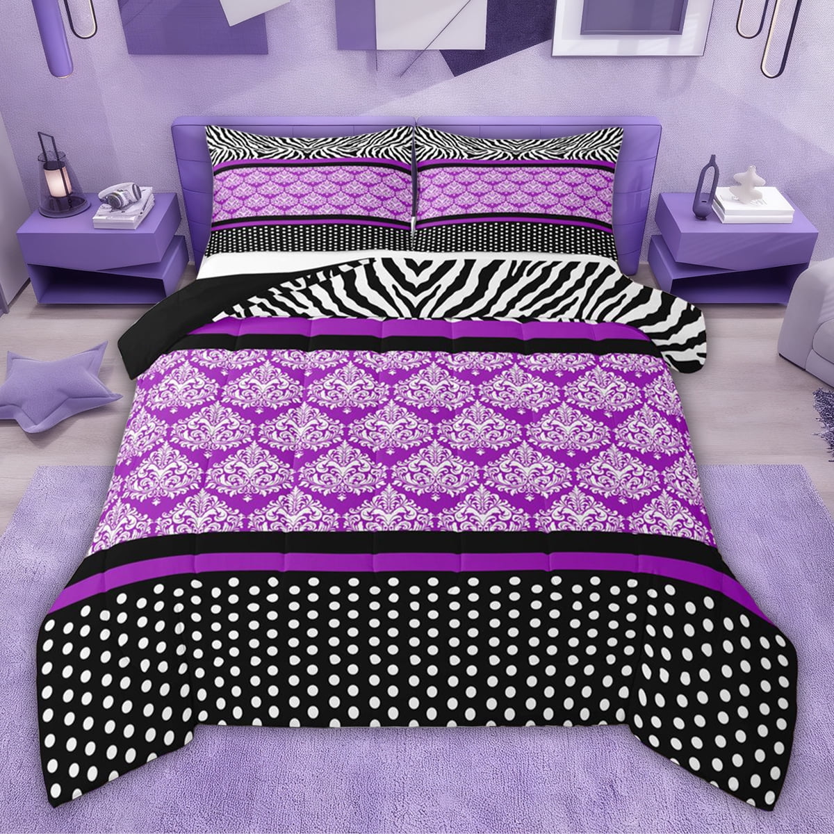 Purple And Black Bedding