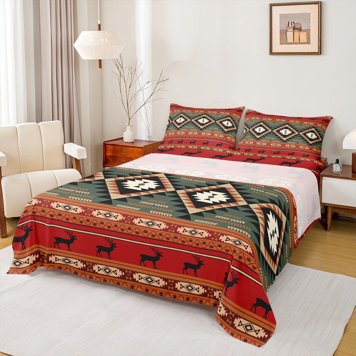 jejeloiu Rustic Western Aztec Bed Sheets,Jungle Deer Silhouette King ...