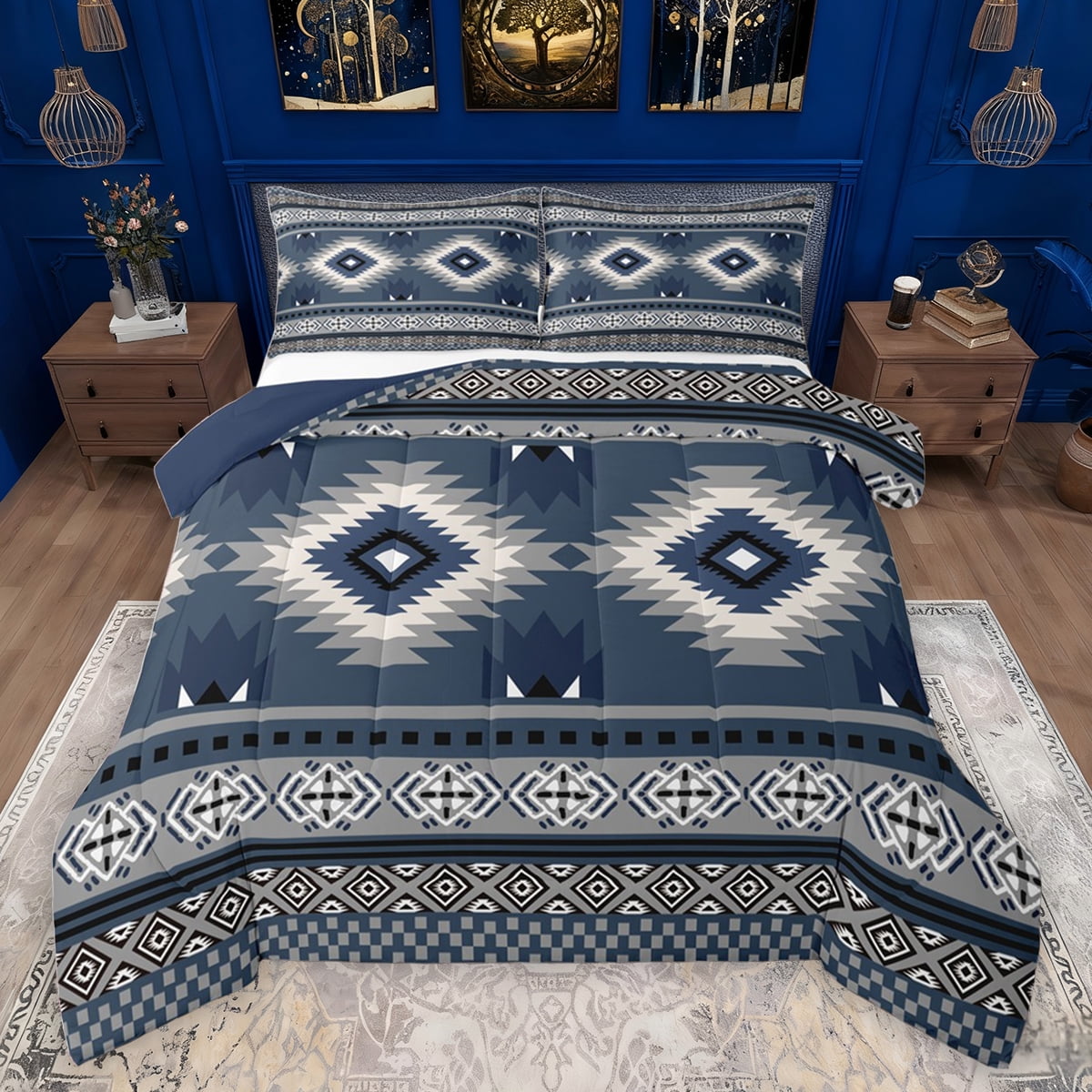 jejeloiu Rustic Western Aztec Queen Comforter Set,Bohemian Geometric ...