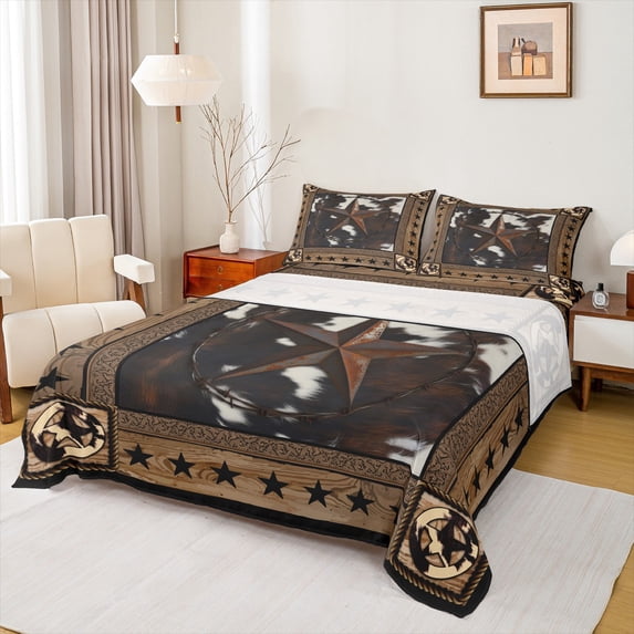 jejeloiu Rustic Western Cowboy Full Size Sheets,Retro Cattle Hide Bed ...
