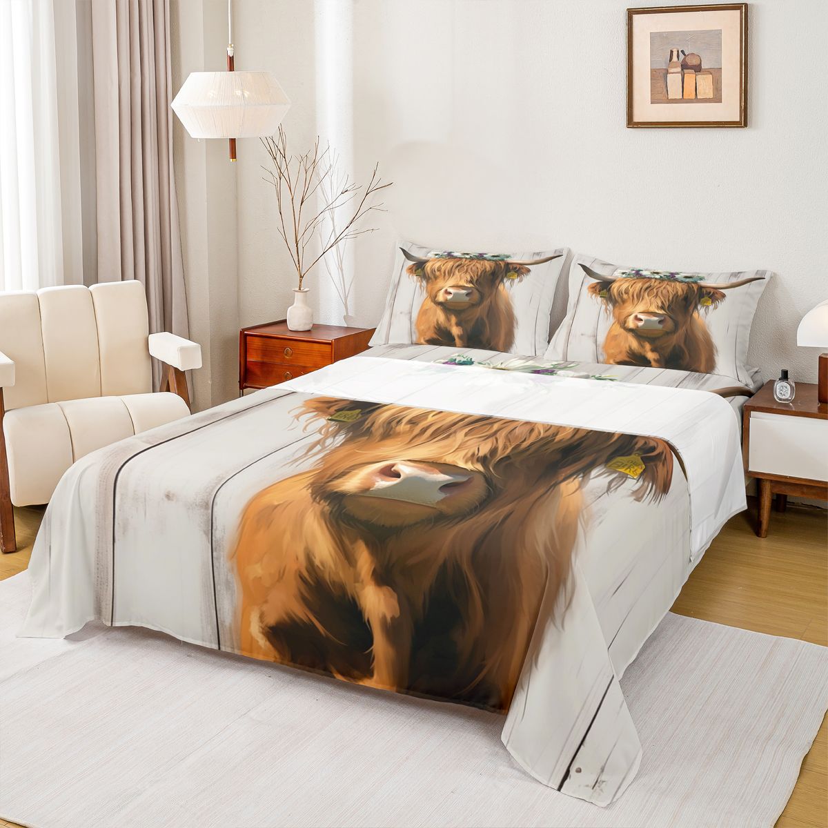 jejeloiu Rustic Western Farmhouse Full Size Sheets,Farm Highland Cattle ...