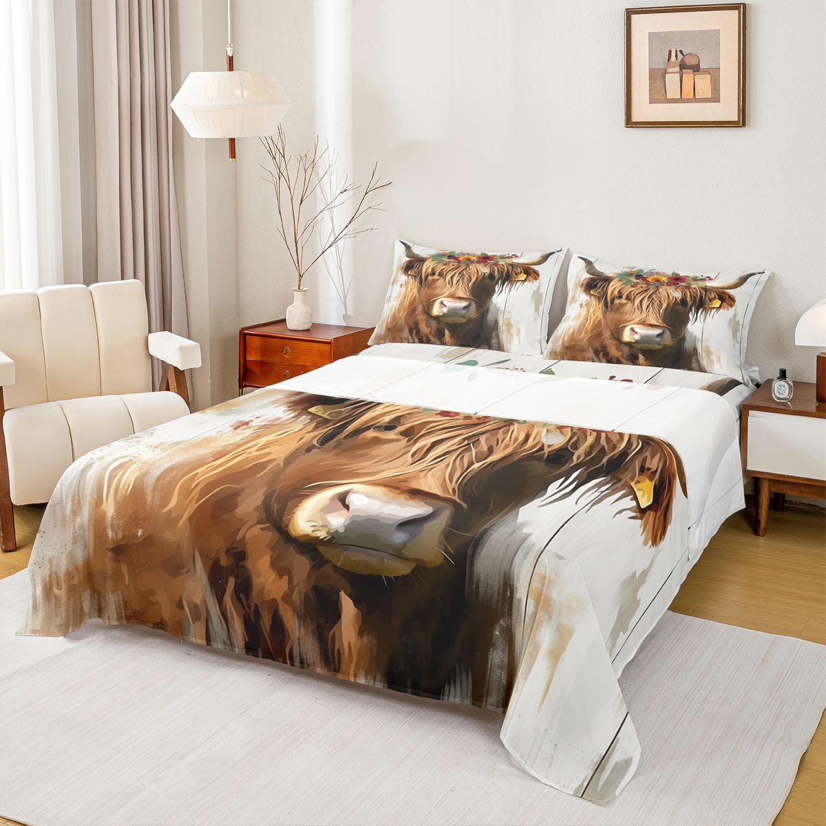 jejeloiu Rustic Western Farmhouse Full Size Sheets,Farm Highland Cattle ...