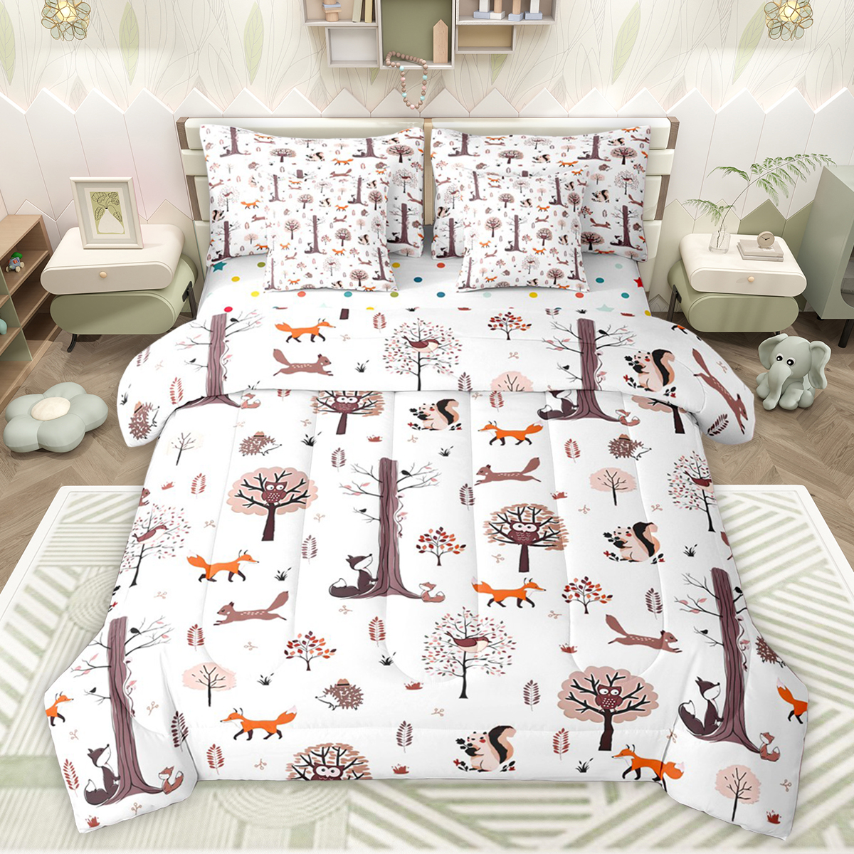 jejeloiu Safari Animal Fox 7-Piece Bedding Comforter Set,Cute Jungle ...