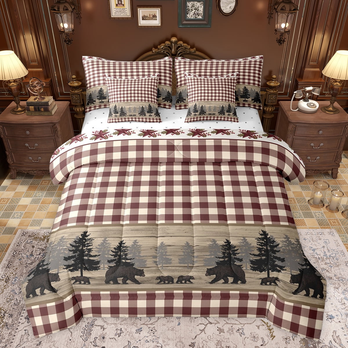 jejeloiu Safari Animals Bear 7pcs Bedding Comforter Set,Rustic ...