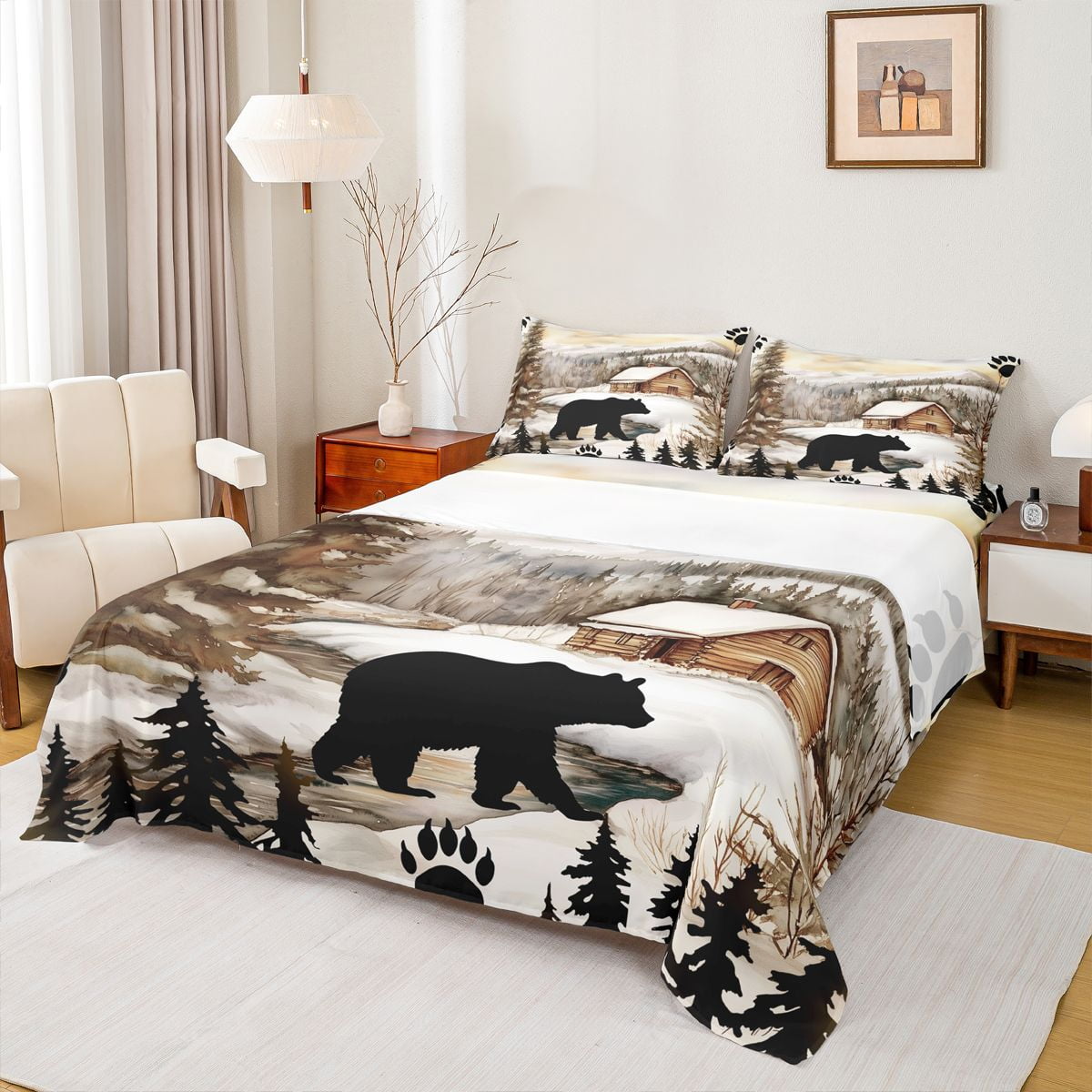 jejeloiu Safari Bear Bed Sheets,Rustic Farmhouse Cabin King Sheets For ...