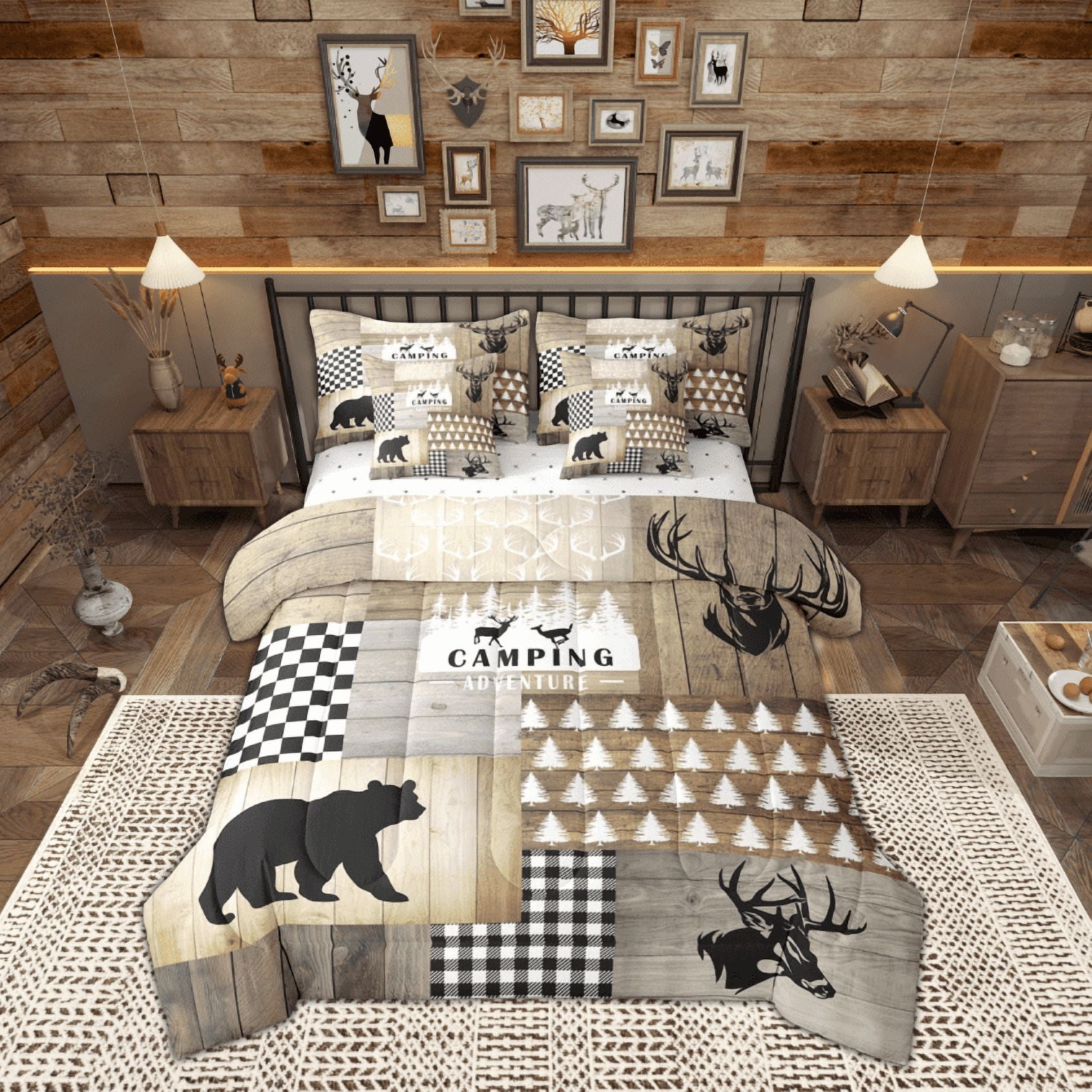 jejeloiu Safari Bear Moose Twin Bedding Sets 7-Piece,Jungle Wildlife ...