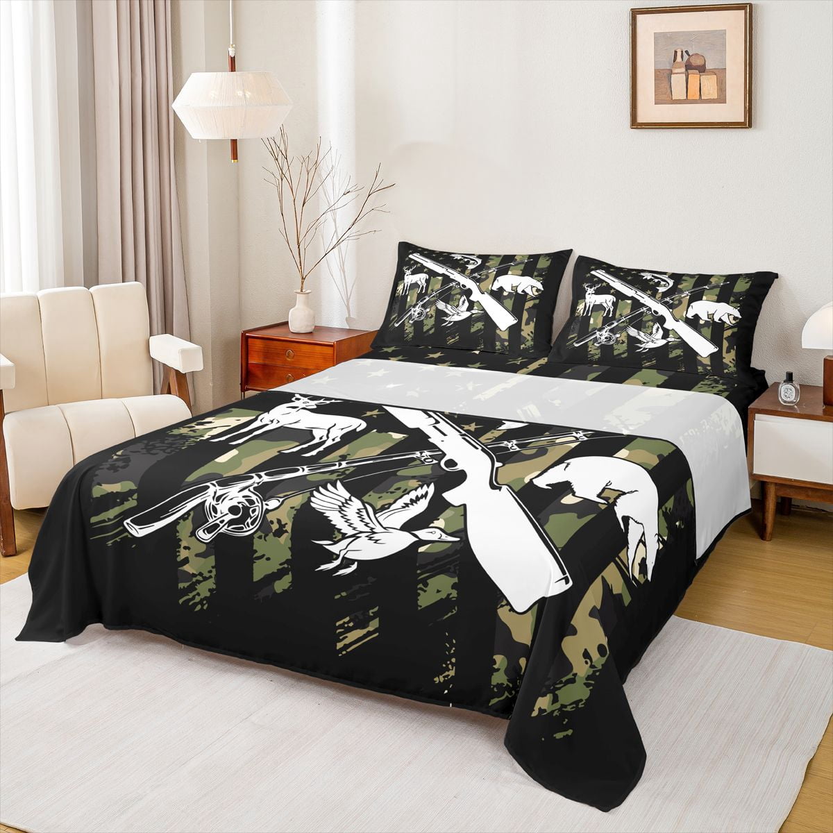 jejeloiu Safari Deer Bear Bed Sheets,Camouflage American Flag King ...