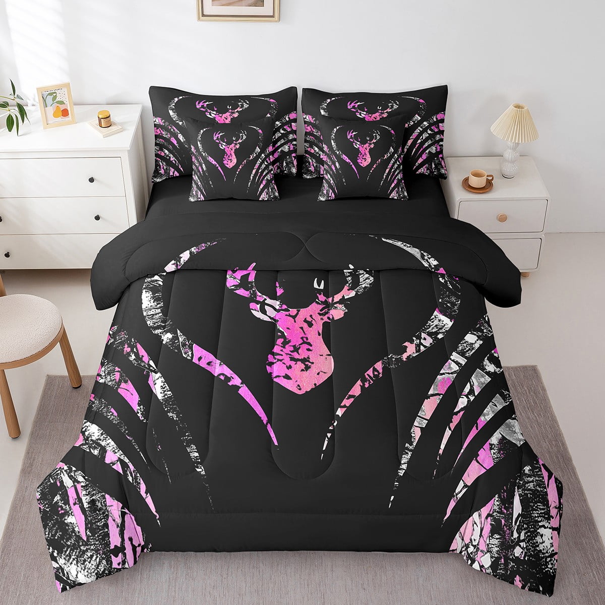 jejeloiu Safari Elk Bedding Comforter Set,7pcs,Woodland Animal Deer ...