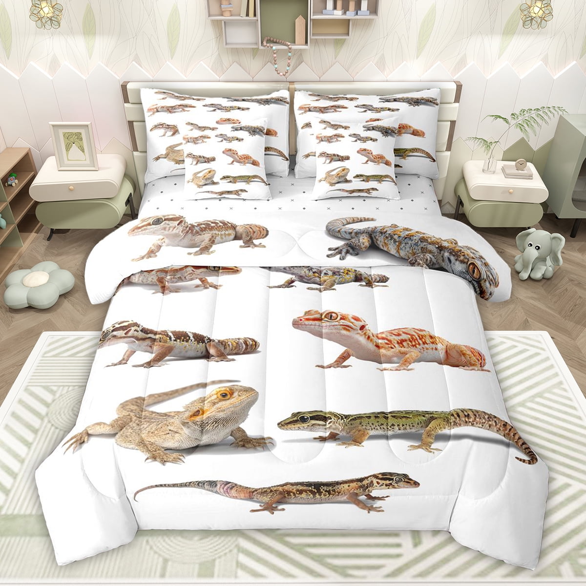 jejeloiu Safari Gecko 7pcs Bedding Comforter Set,Wild Animals Queen ...