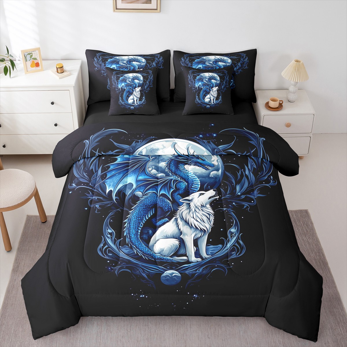 jejeloiu Safari Wolf Bedding Comforter Set,7-Piece,Magic Animal Dragon ...