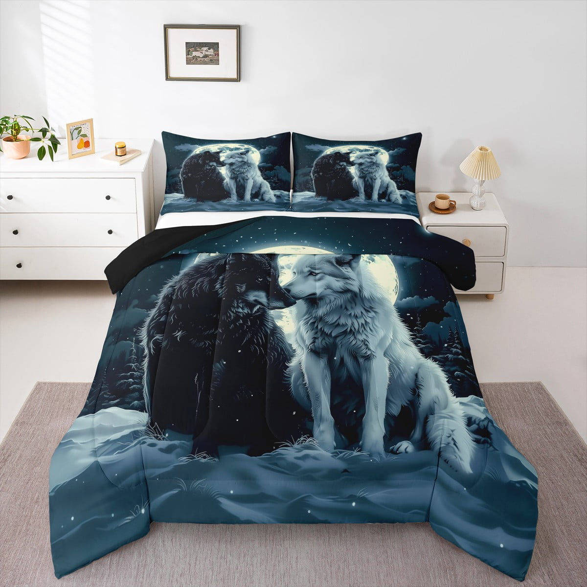 jejeloiu Safari Wolves Bedding Comforter Set,Jungle Wildlife Twin ...