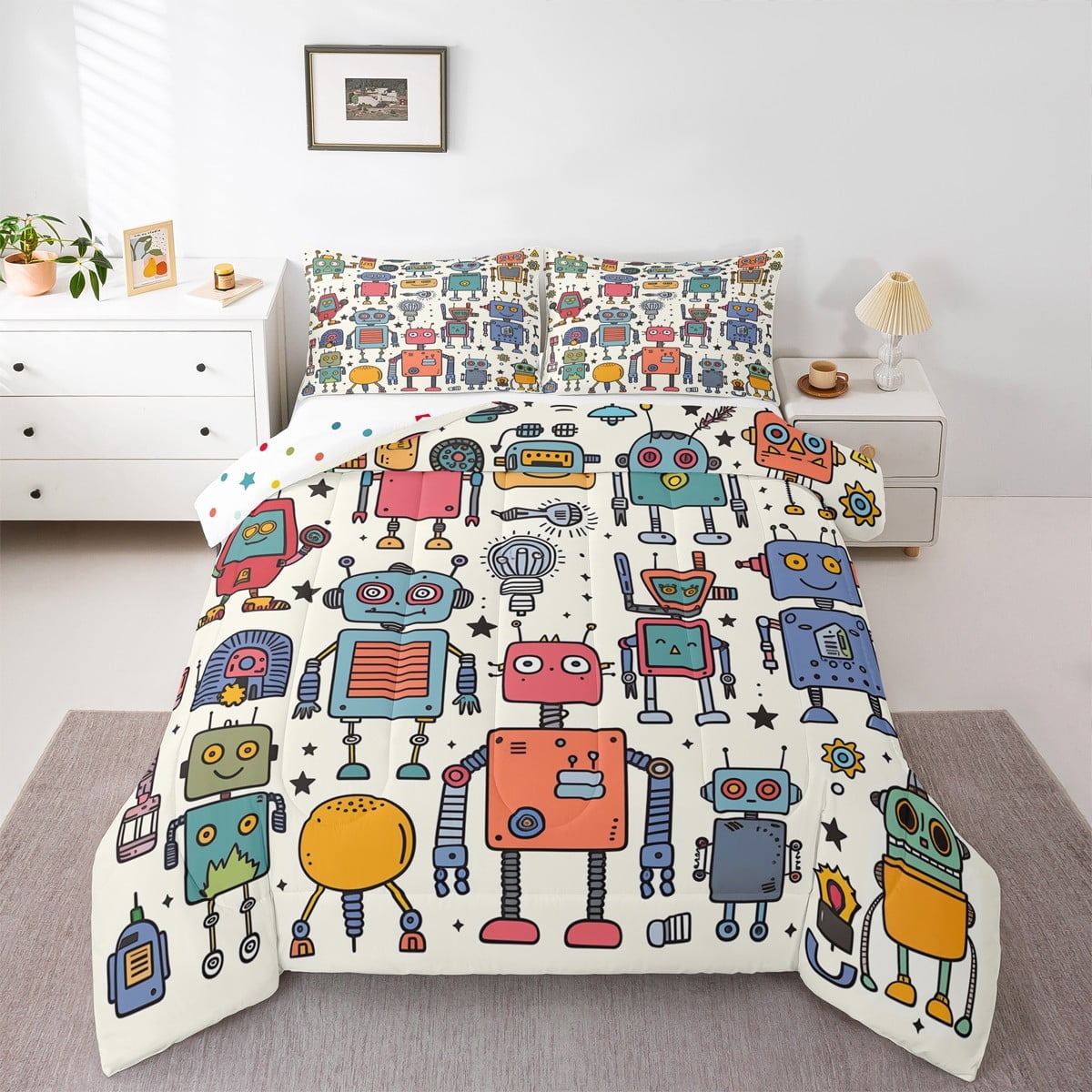 jejeloiu Science Fiction Robot Bedding Comforter Set,Modern Intelligent ...