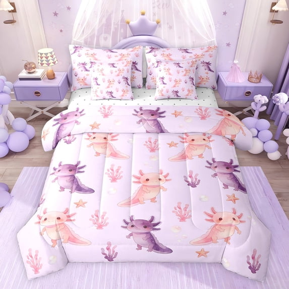 jejeloiu Sea Animal Axolotl 7pcs Bedding Comforter Set,Pink Purple ...