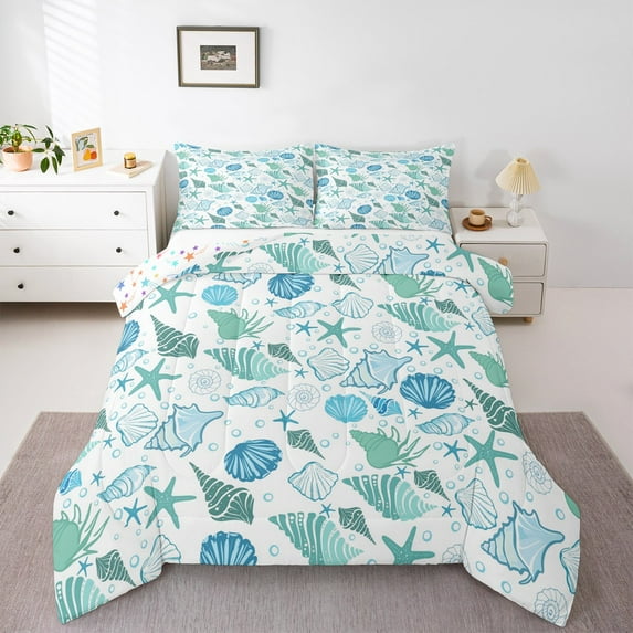 jejeloiu Sea Animal Starfish Bedding Comforter Set,Watercolor Coral ...