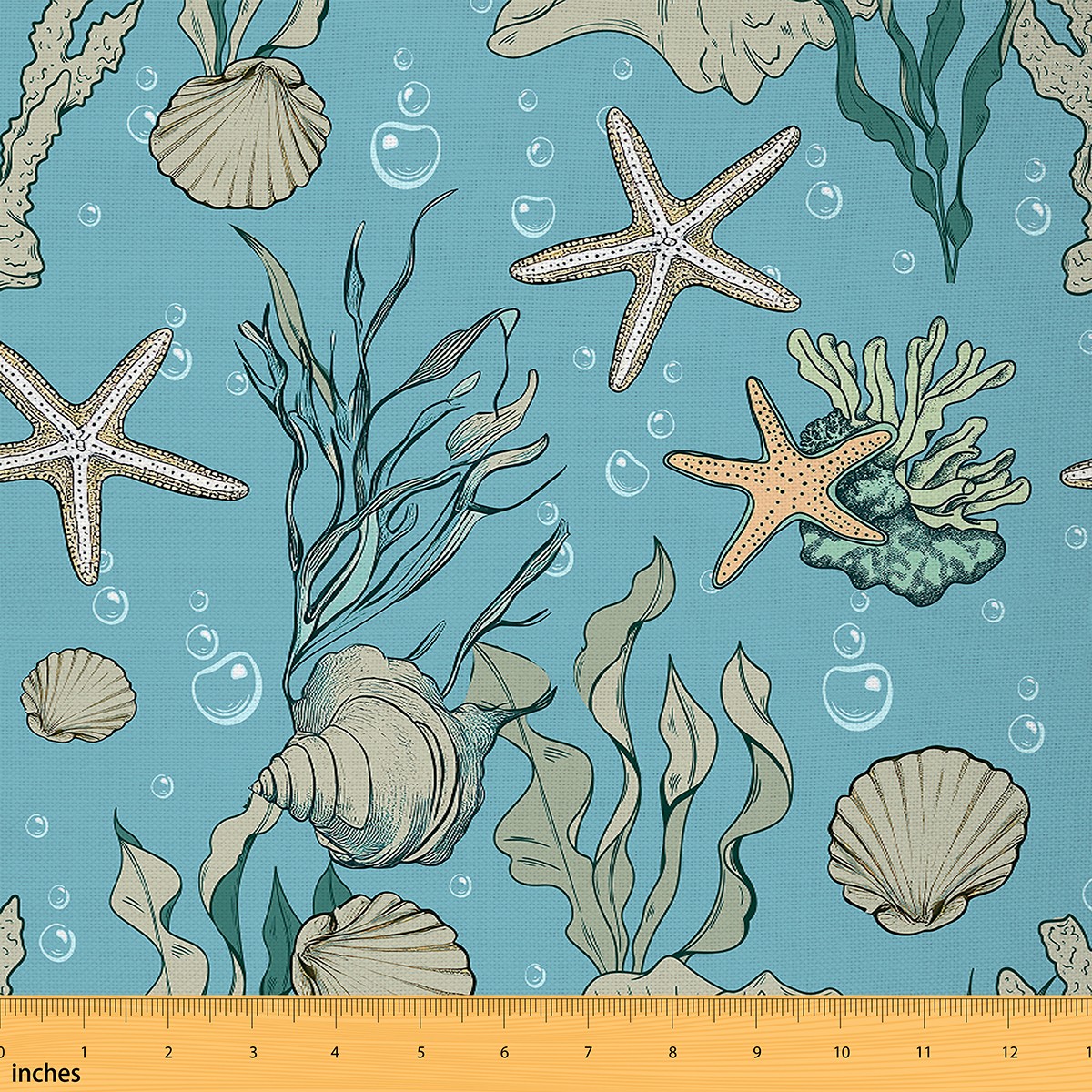 jejeloiu Sea Starfish Coral Fabric by the Yard 1 Yard,Ocean Aniaml Home ...