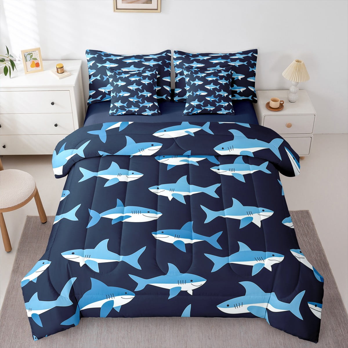 jejeloiu Sealife Shark Twin Bedding Sets 7-Piece,Ocean Sea Theme ...
