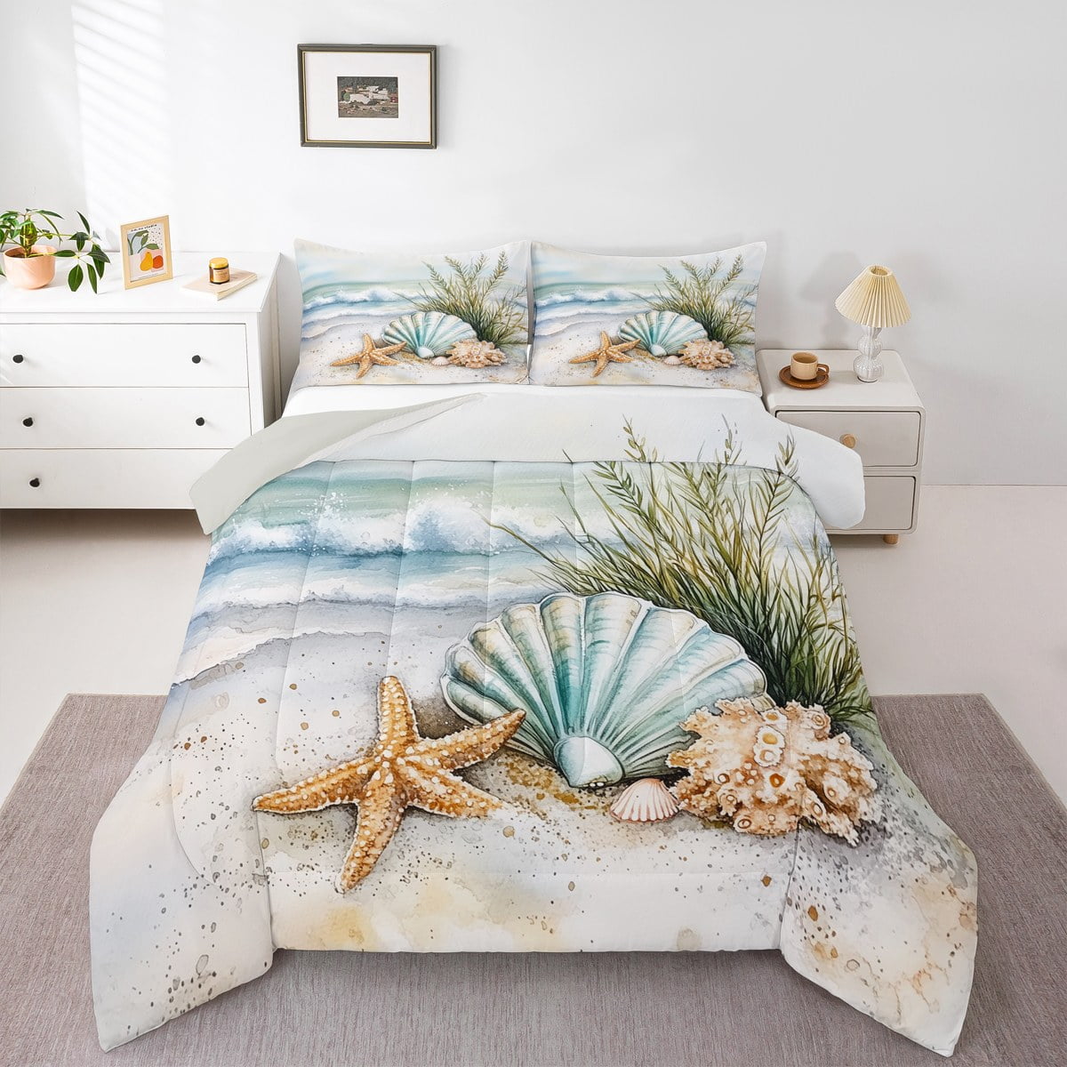 jejeloiu Sealife Starfish Shell Bedding Comforter Set,Ocean Sea Theme ...