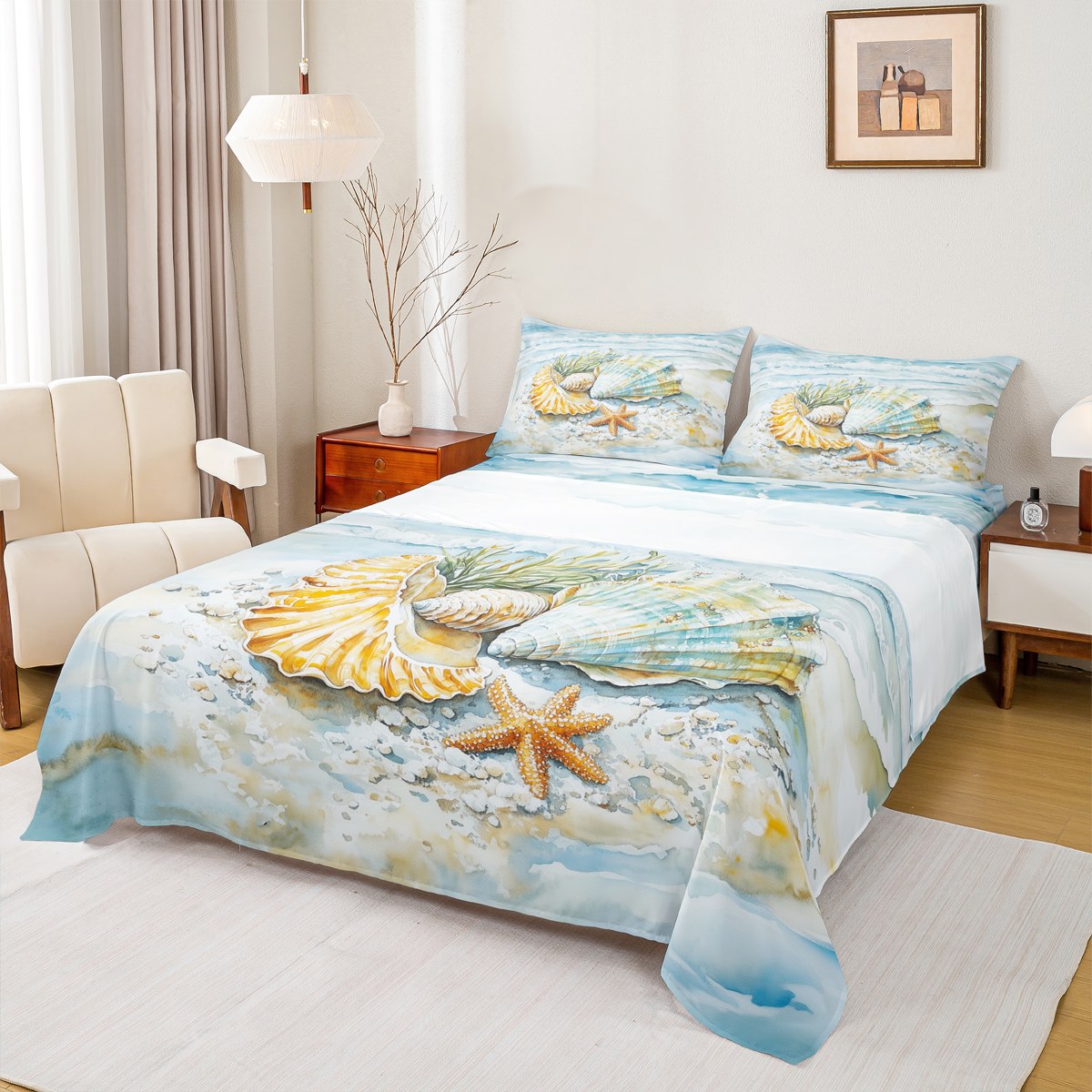 jejeloiu Sealife Starfish Shell Twin Sheet Sets,Ocean Sea Theme Twin ...