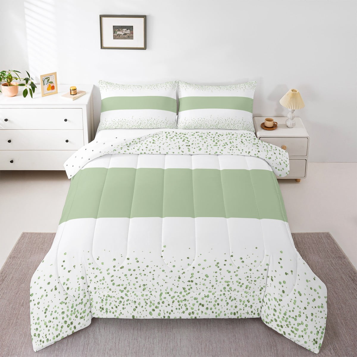 jejeloiu Sequin Print Bedding Comforter Set,Modern Geometric Stripes ...