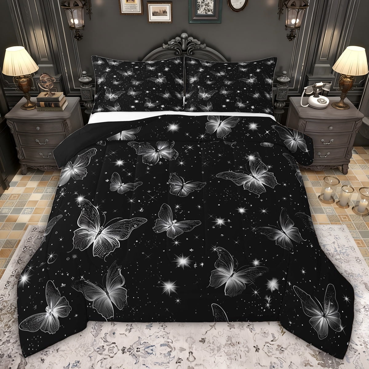 jejeloiu Silver Chic Butterflies Twin Comforter Sets,Galaxy Starry Sky ...