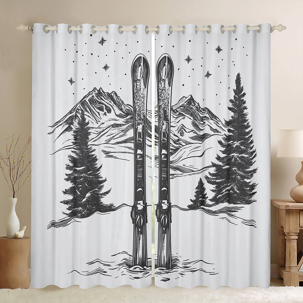 jejeloiu Sketch Artwork Black Out Curtains,Snowboard Ski Sports ...