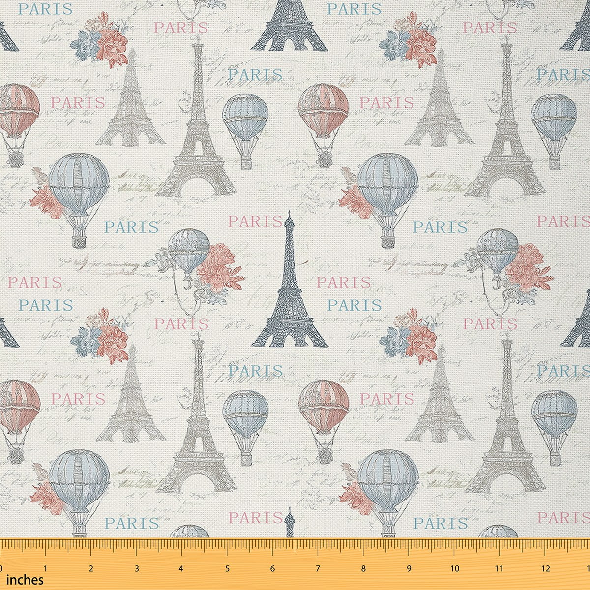 jejeloiu Sketch Hot Air Balloon Fabric by the Yard 3 Yards,Eiffel Tower ...