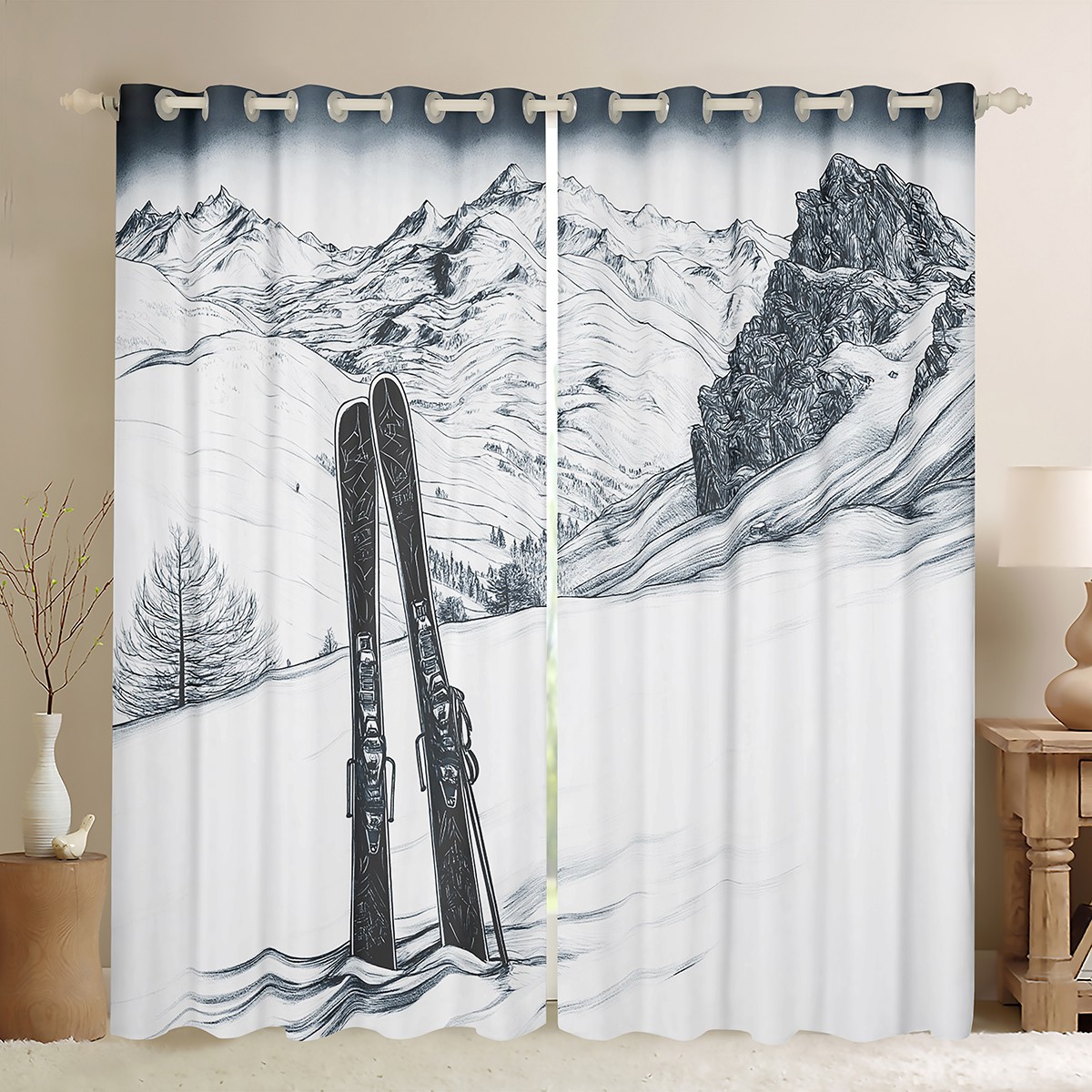 jejeloiu Skiing Sports Black Out Curtains,Snowboard Curtains Pack of 2 ...