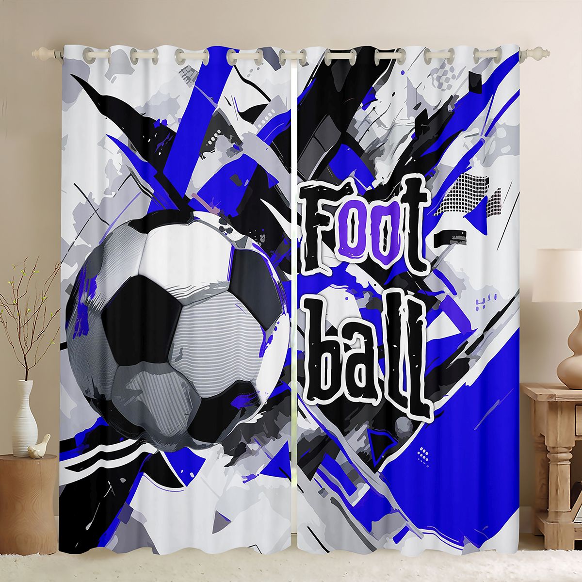 jejeloiu Soccer Football Sport Blackout Curtains Set of 2 (52x84 Each ...