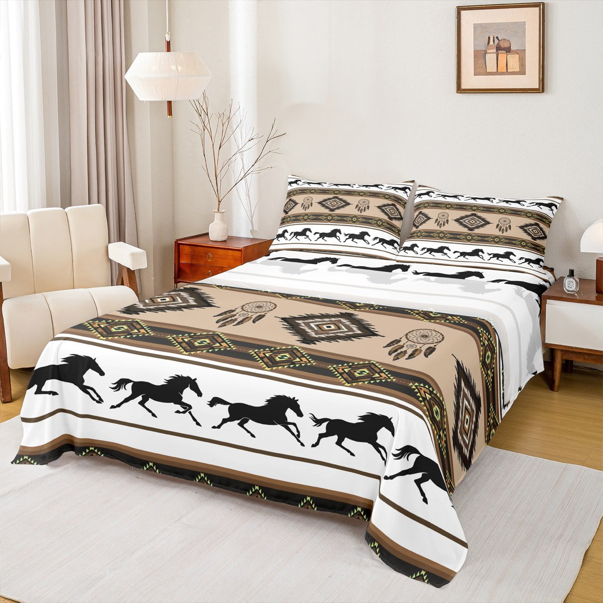 jejeloiu Southwestern Aztec Geometric Queen Sheet Sets,Rustic Western ...
