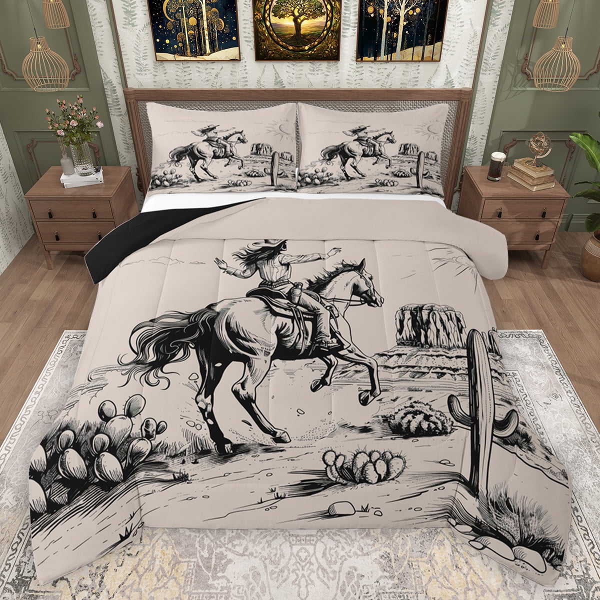 jejeloiu Southwestern Cowboys Full Size Comforter Sets,Rustic Western ...