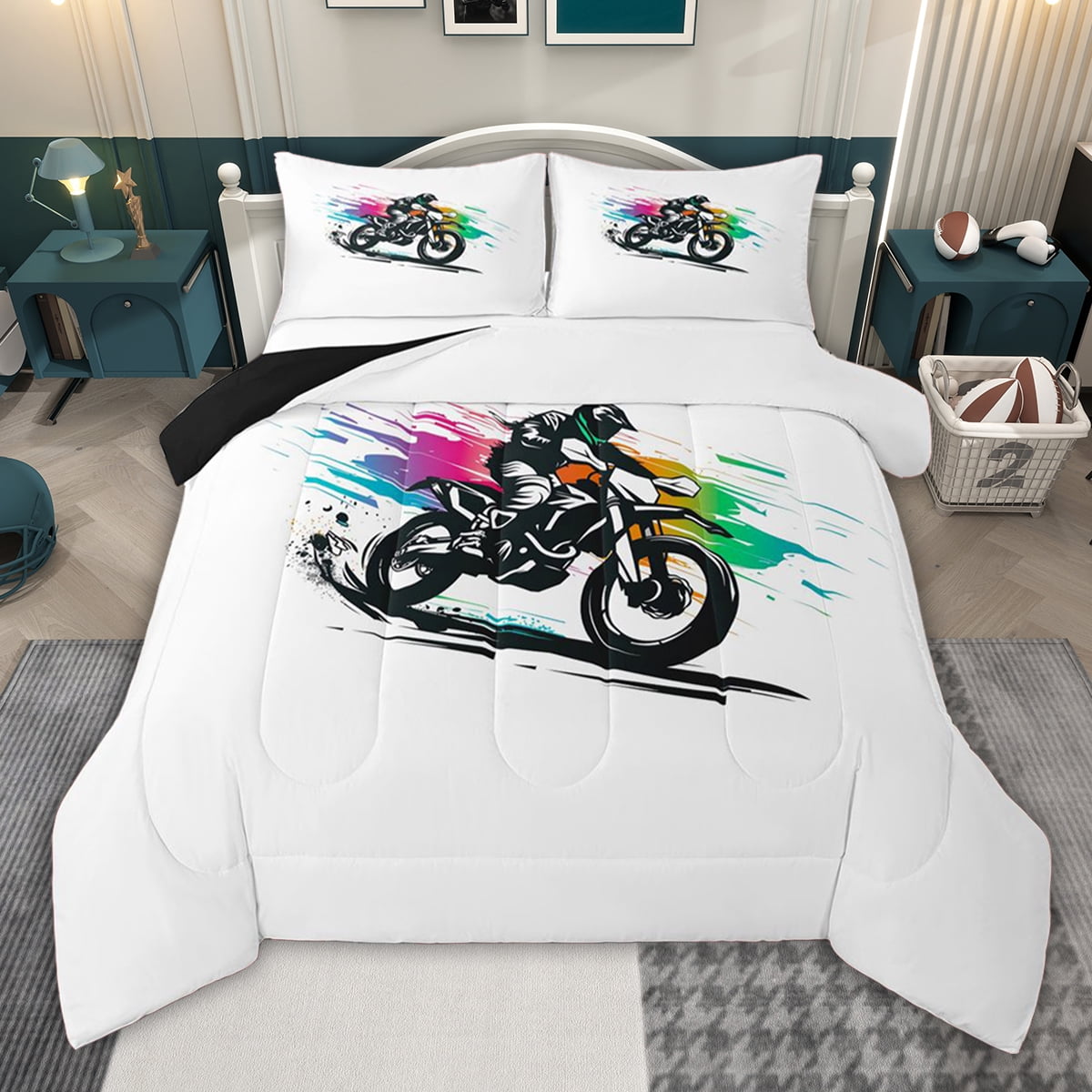 jejeloiu Speed Game Full Size Comforter Sets,Racing Motor Biker Bedding ...