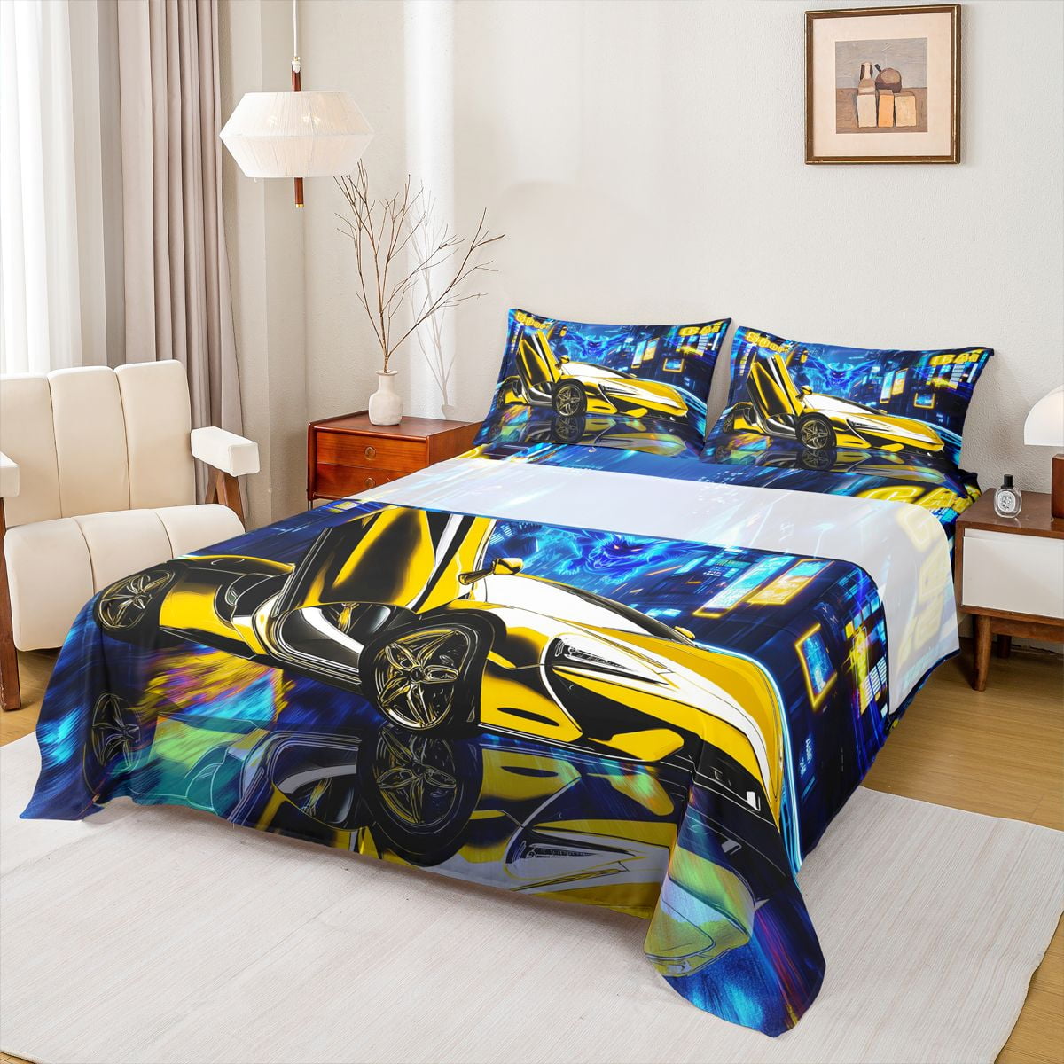 jejeloiu Speed Racing Car Full Size Sheets,Extreme Sport Lovers Bed ...